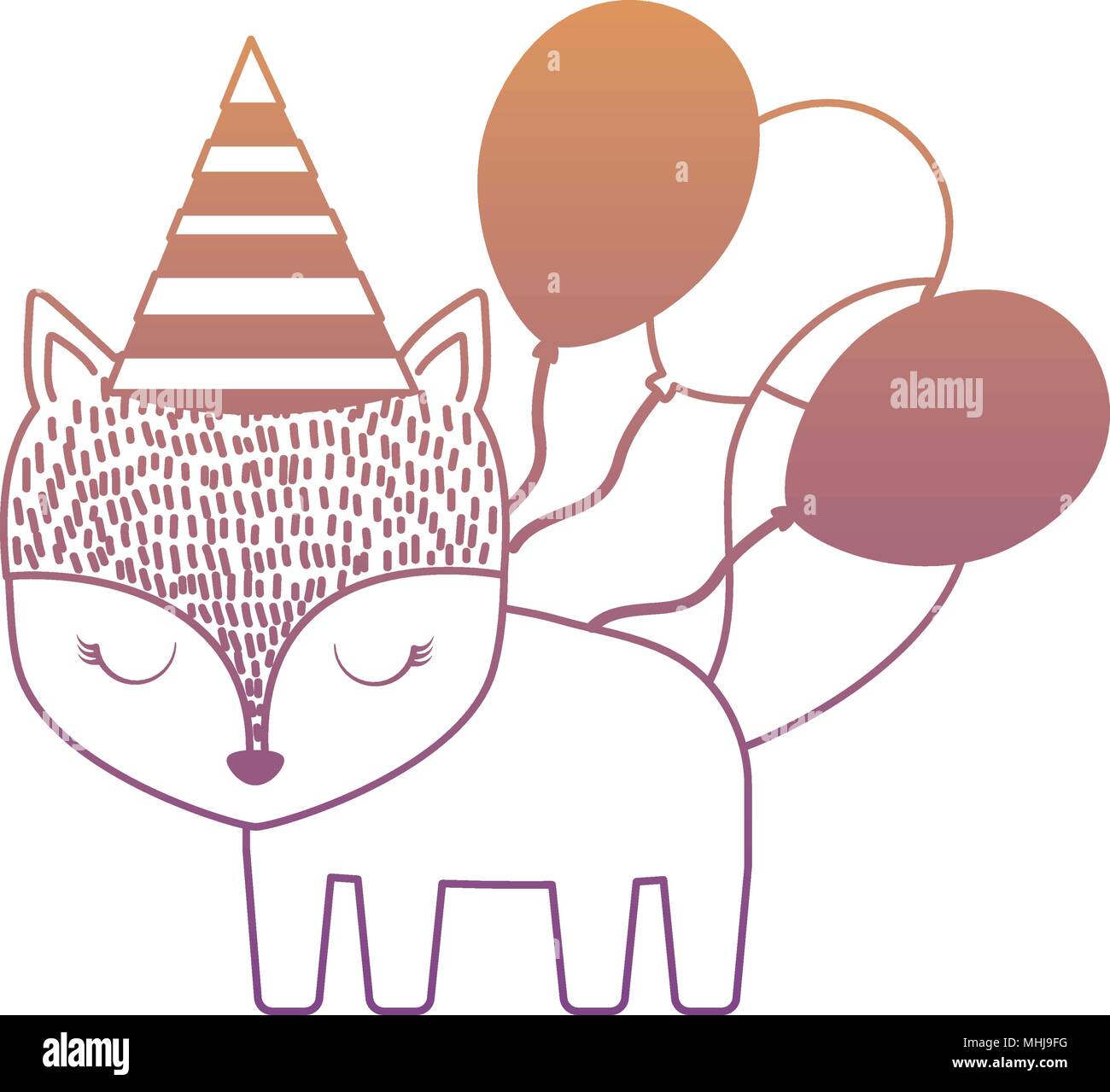 happy birthday design with cute fox with birthday hat and balloons over ...