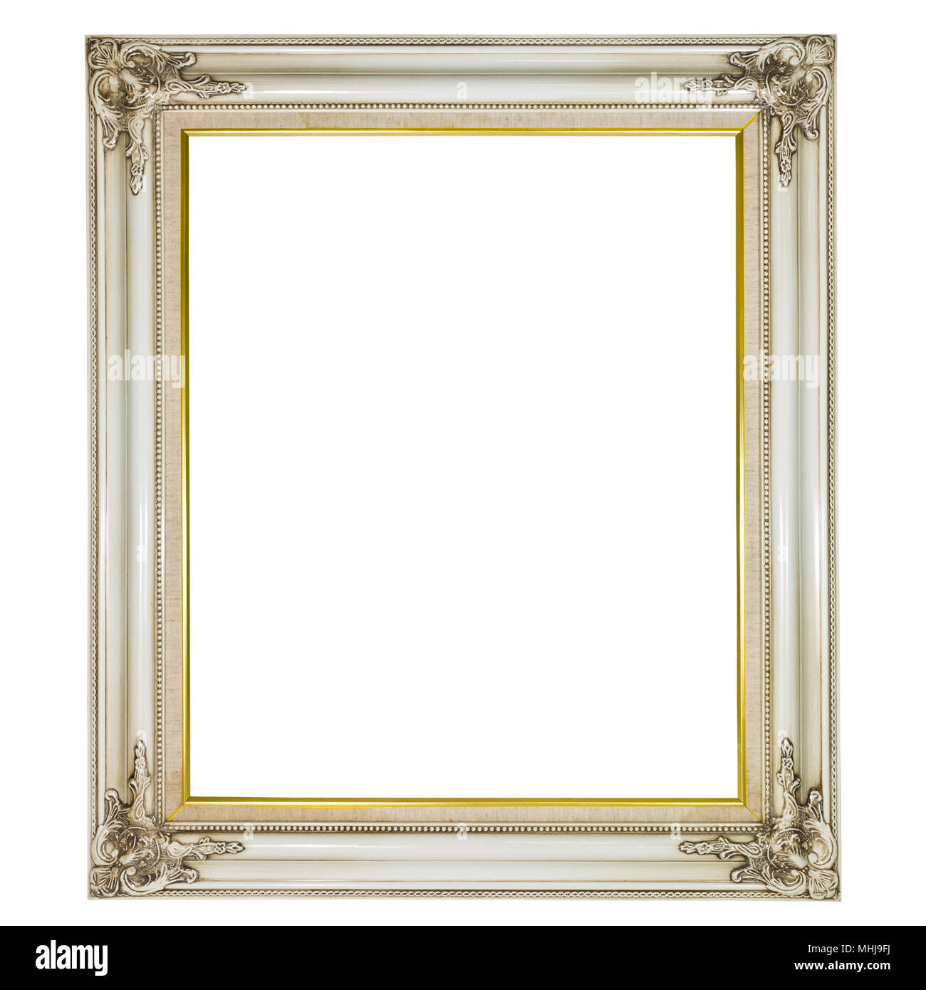 old antique white frame over white background Stock Photo - Alamy