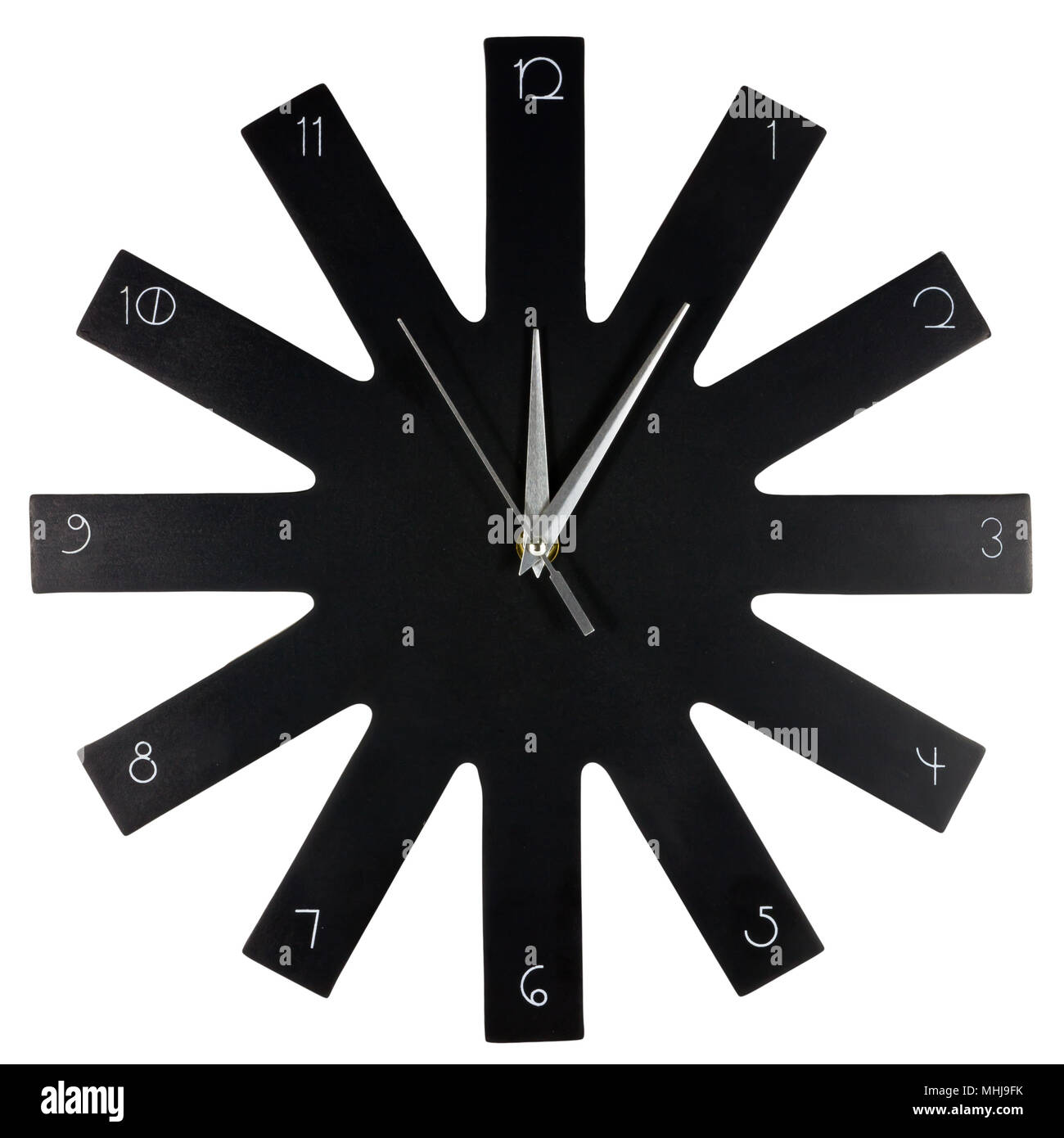 Black modern wall clock on white background Stock Photo - Alamy