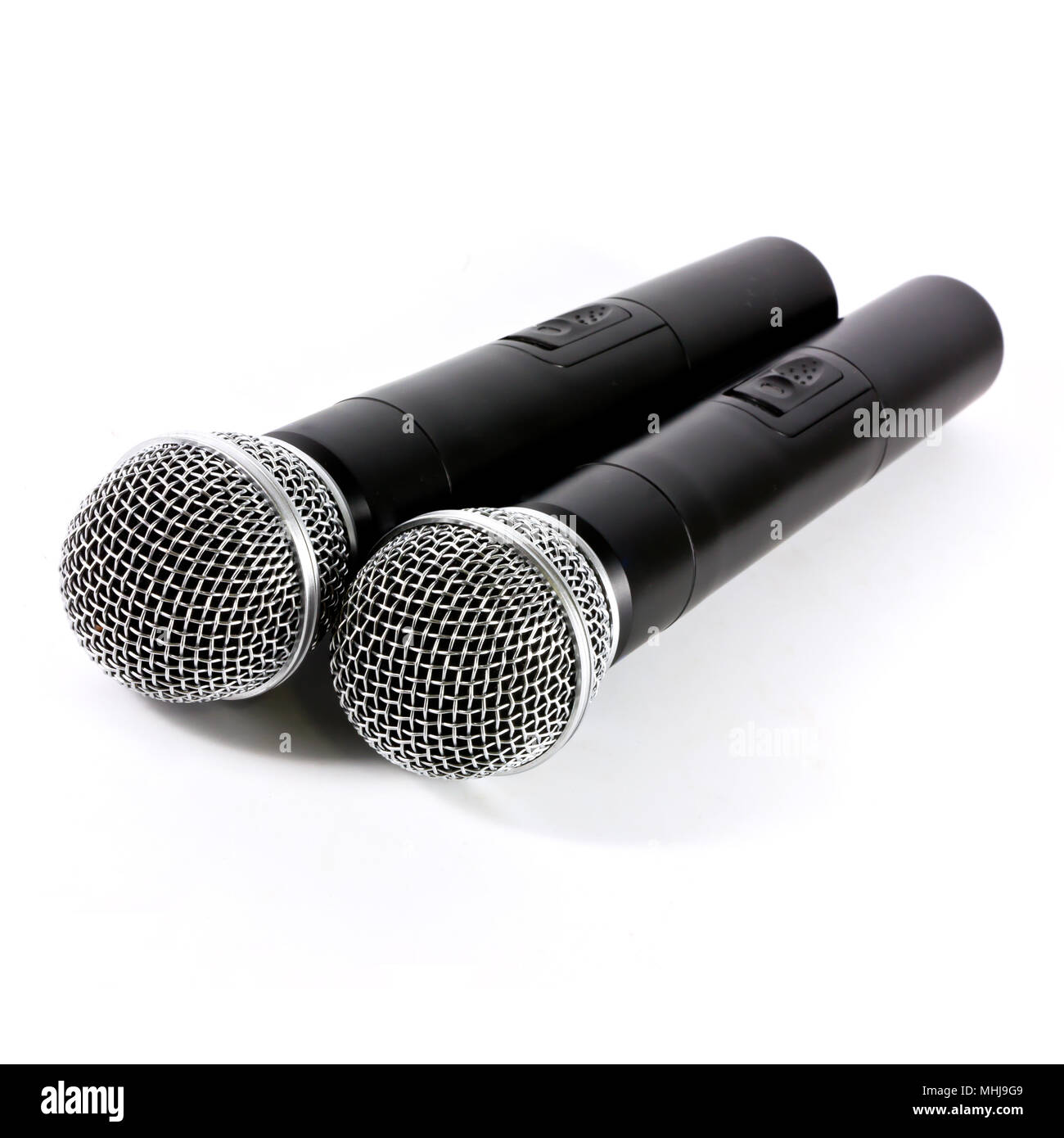 Two microphone wireless on white background Stock Photo - Alamy