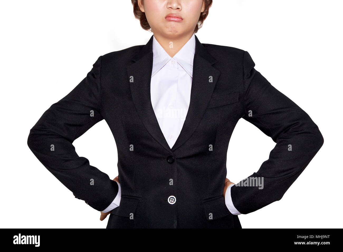 Business woman is tired (no face) on white background Stock Photo - Alamy