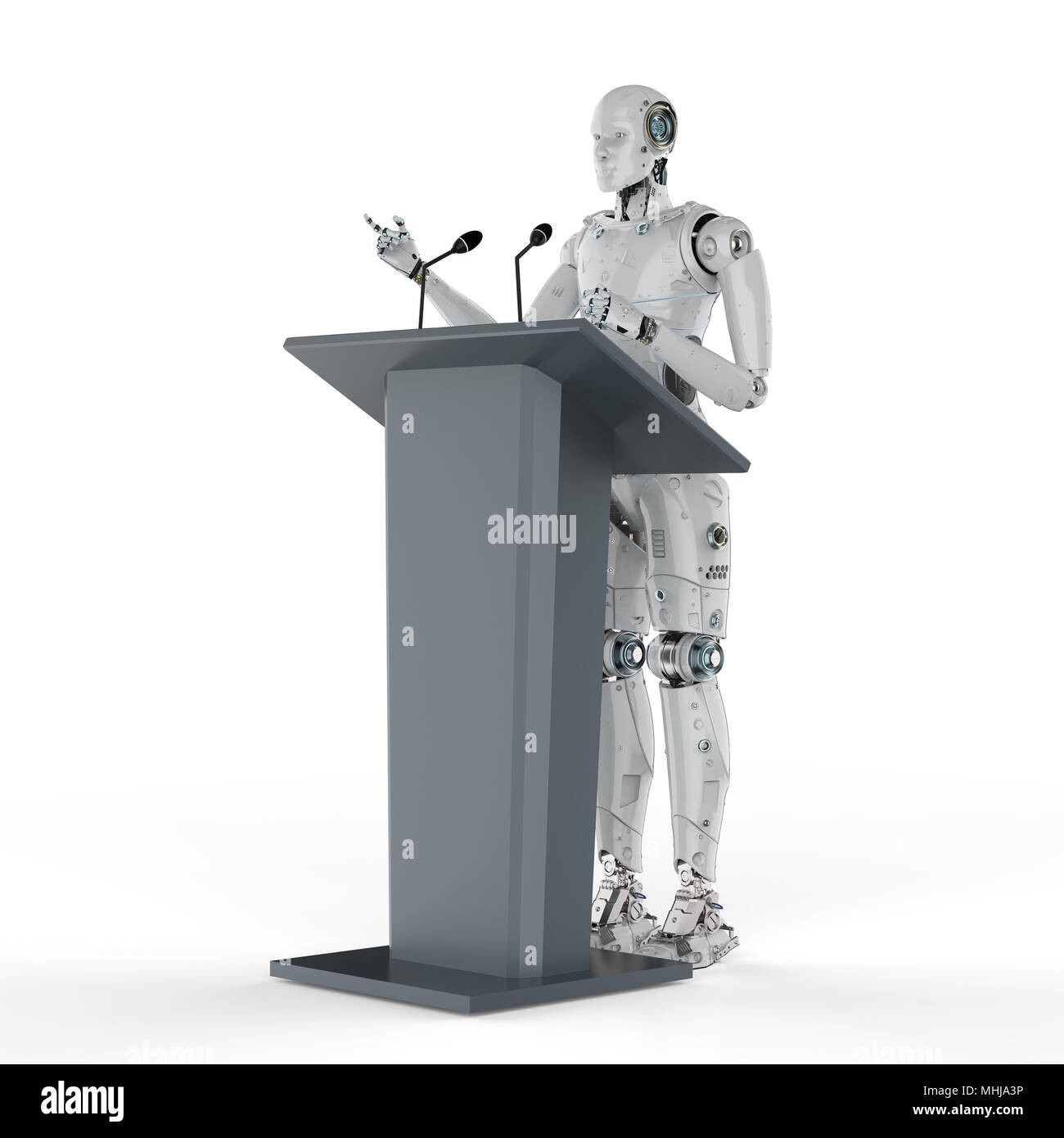 3d rendering robotic public speaker speaking on podium Stock Photo - Alamy