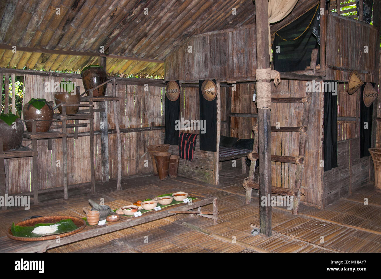 Interior of a Dusun tribal house at Mari Mari Cultural Village, Kota ...