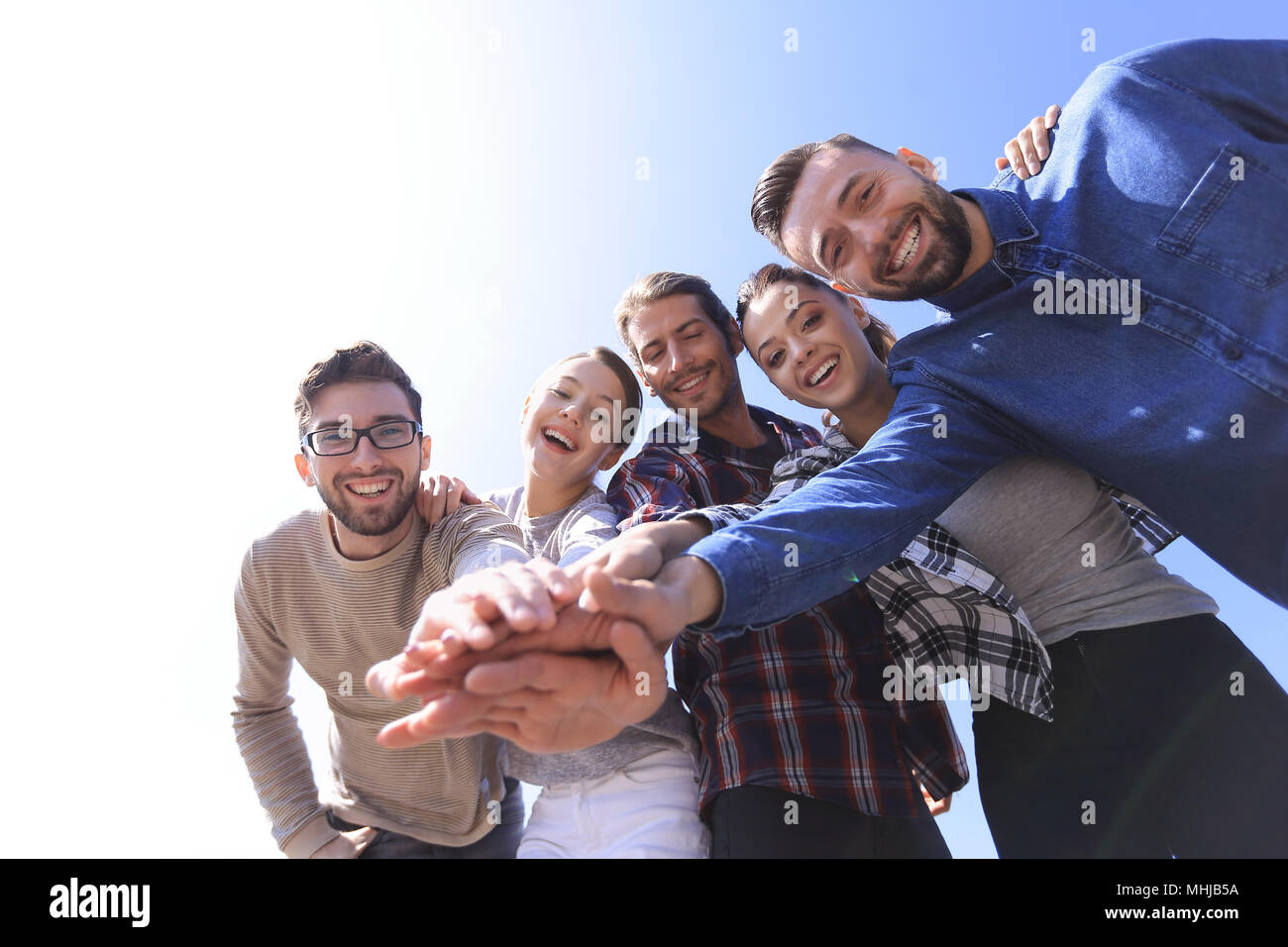 College Students Teamwork Stacking Hand Concept Stock Photo - Alamy