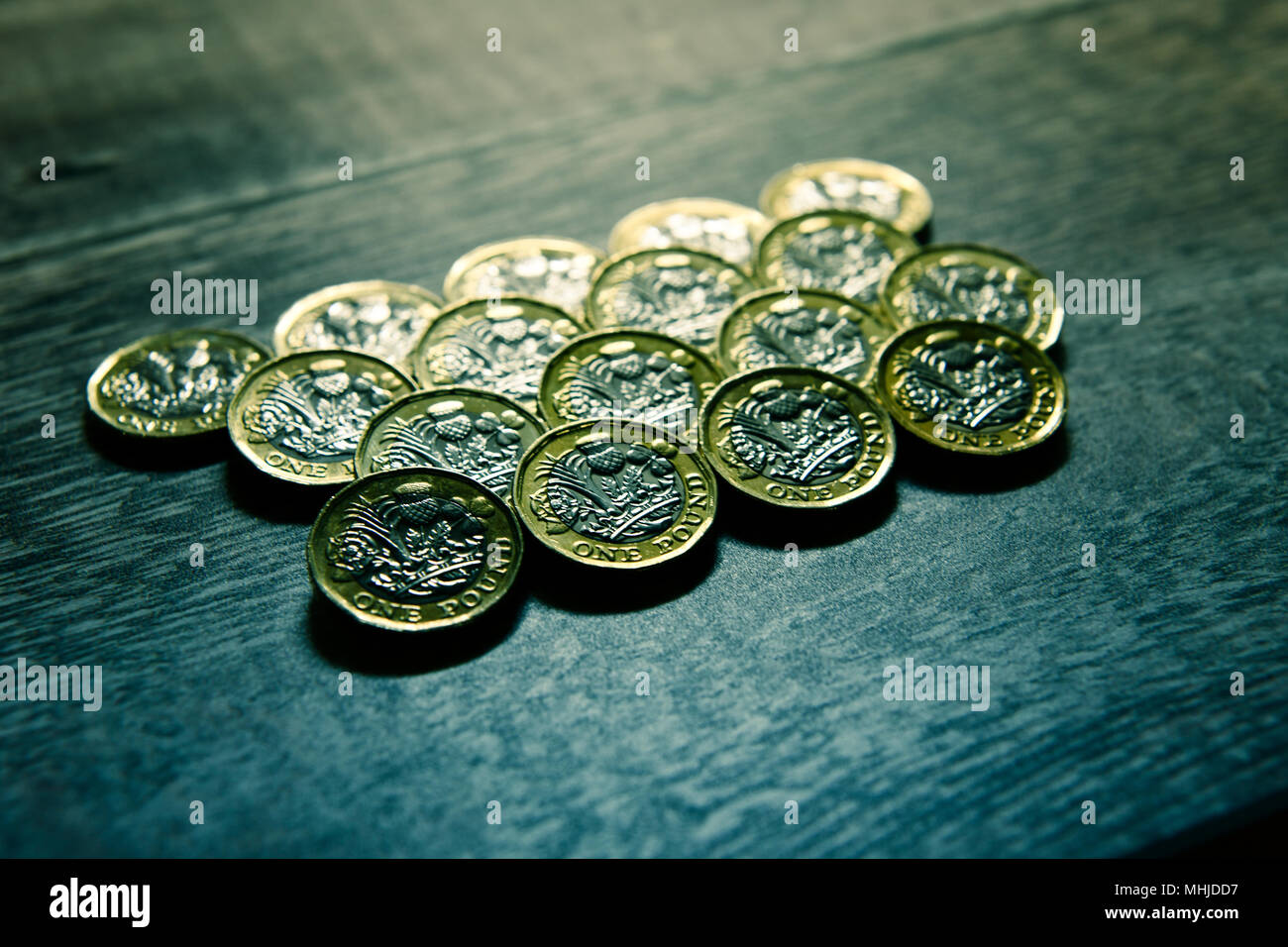New pound coins currency lined up in pattern. Finance and business ...