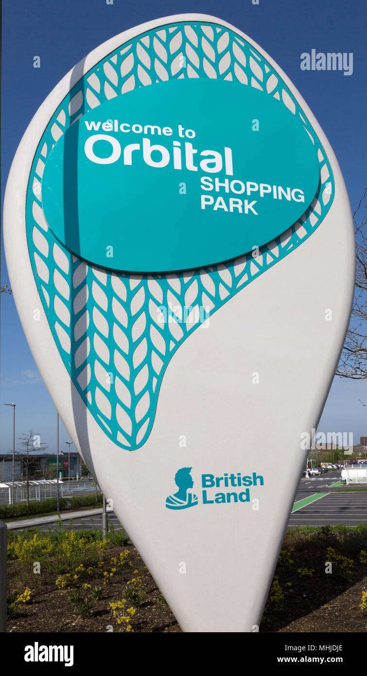 Sign for Orbital Shopping Park developed by British Land, north Swindon ...