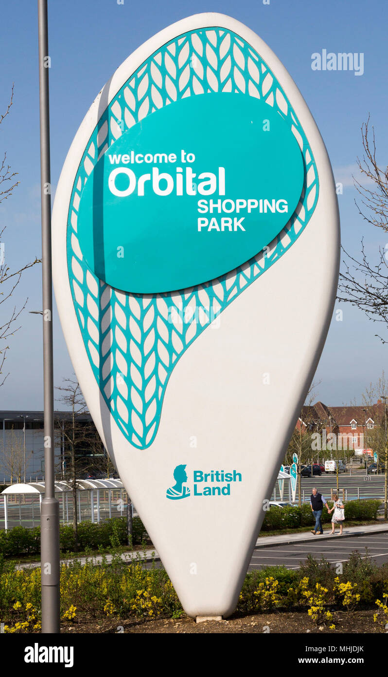 Sign for Orbital Shopping Park developed by British Land, north Swindon ...