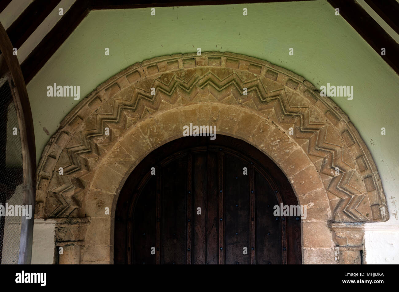 Norman doorway, St. Matthew`s Church, Coates, Gloucestershire, England ...