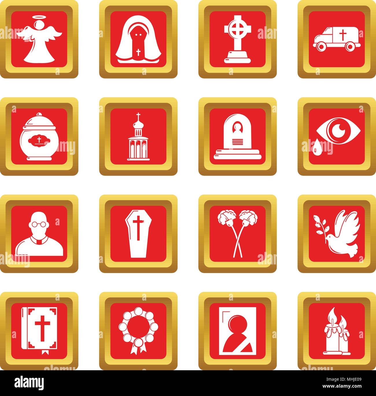 Funeral ritual service icons set red square vector Stock Vector Image ...