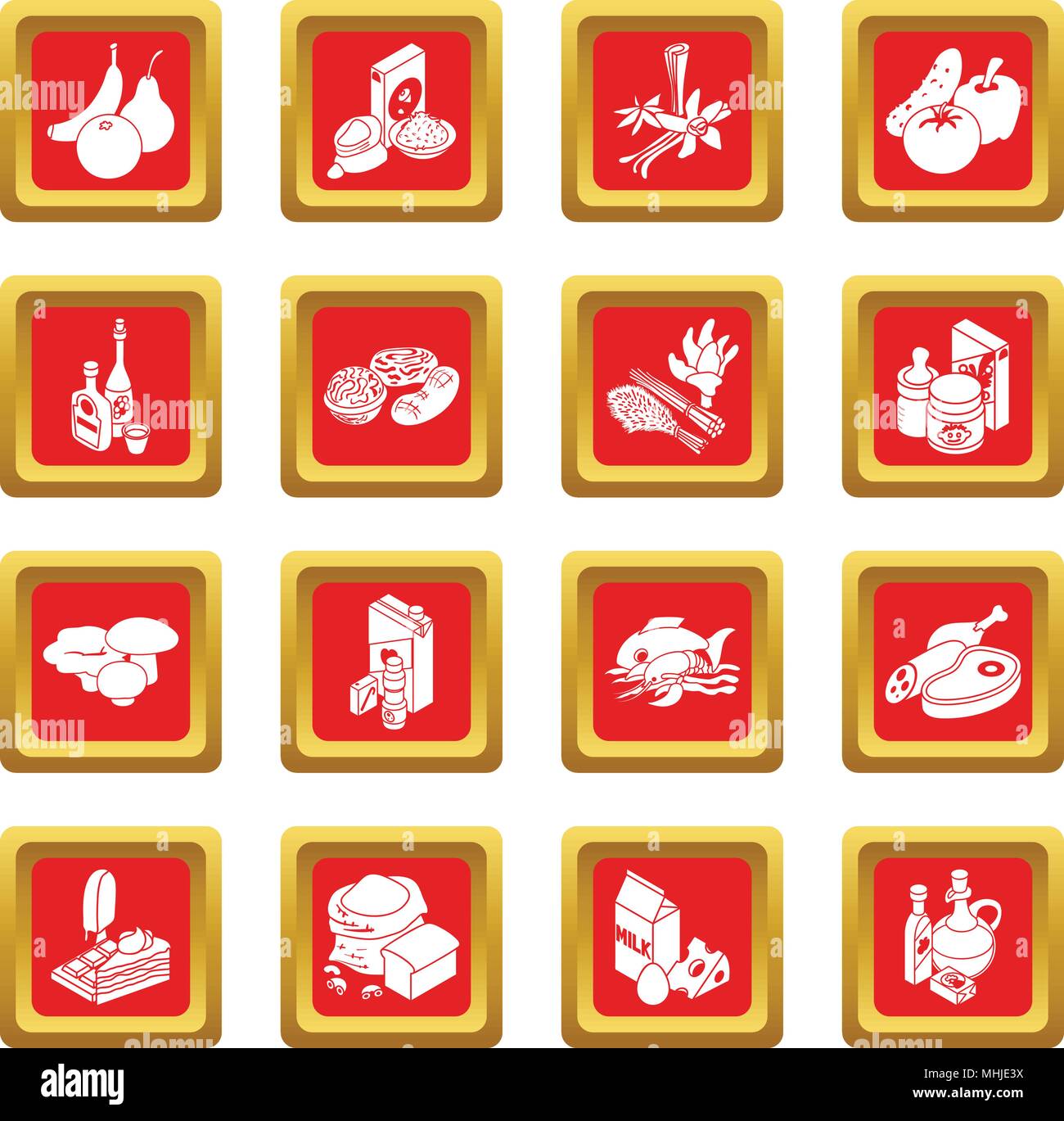 Shop navigation foods icons set red square vector Stock Vector Image ...