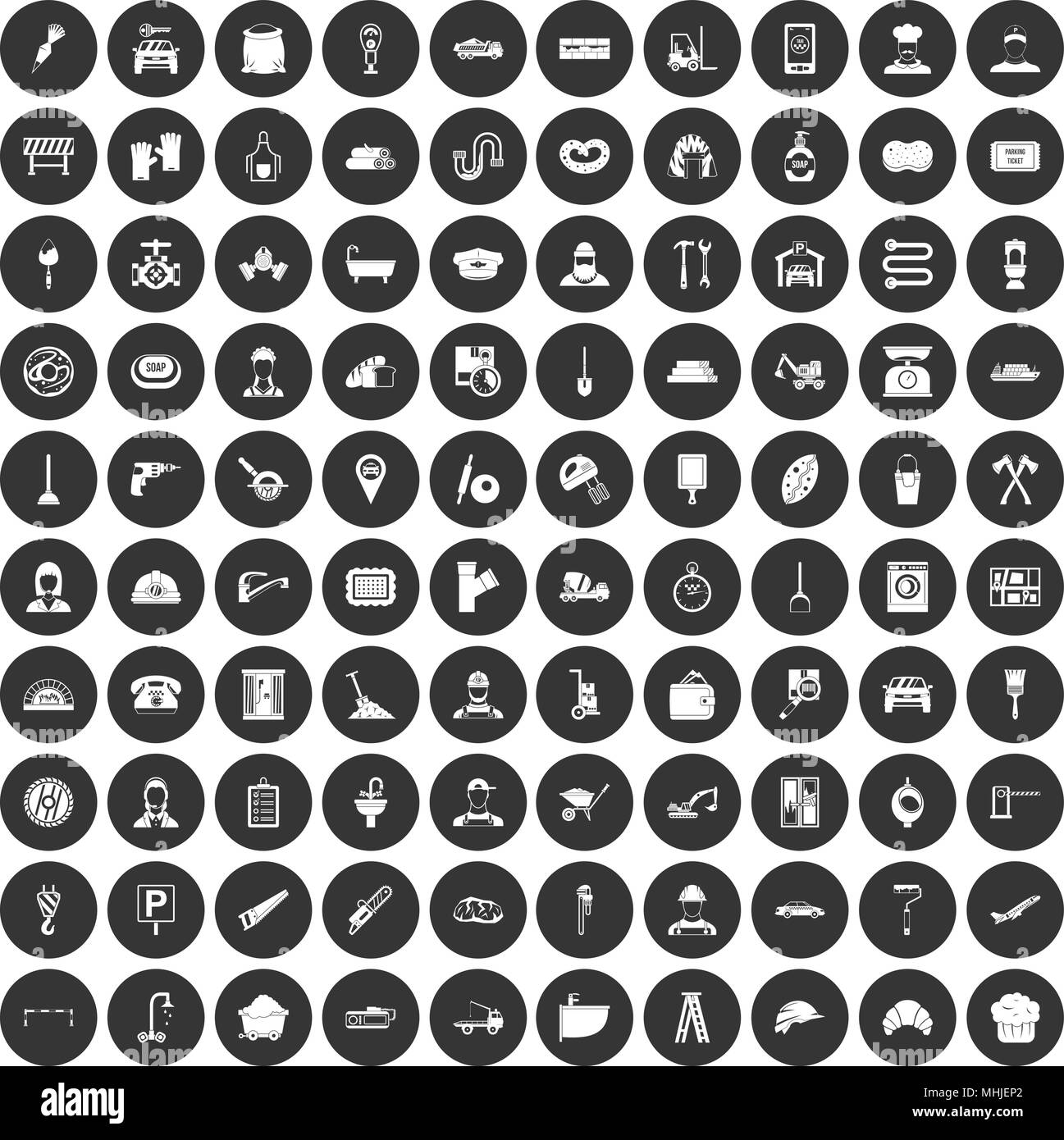 100 working professions icons set black circle Stock Vector Image & Art ...