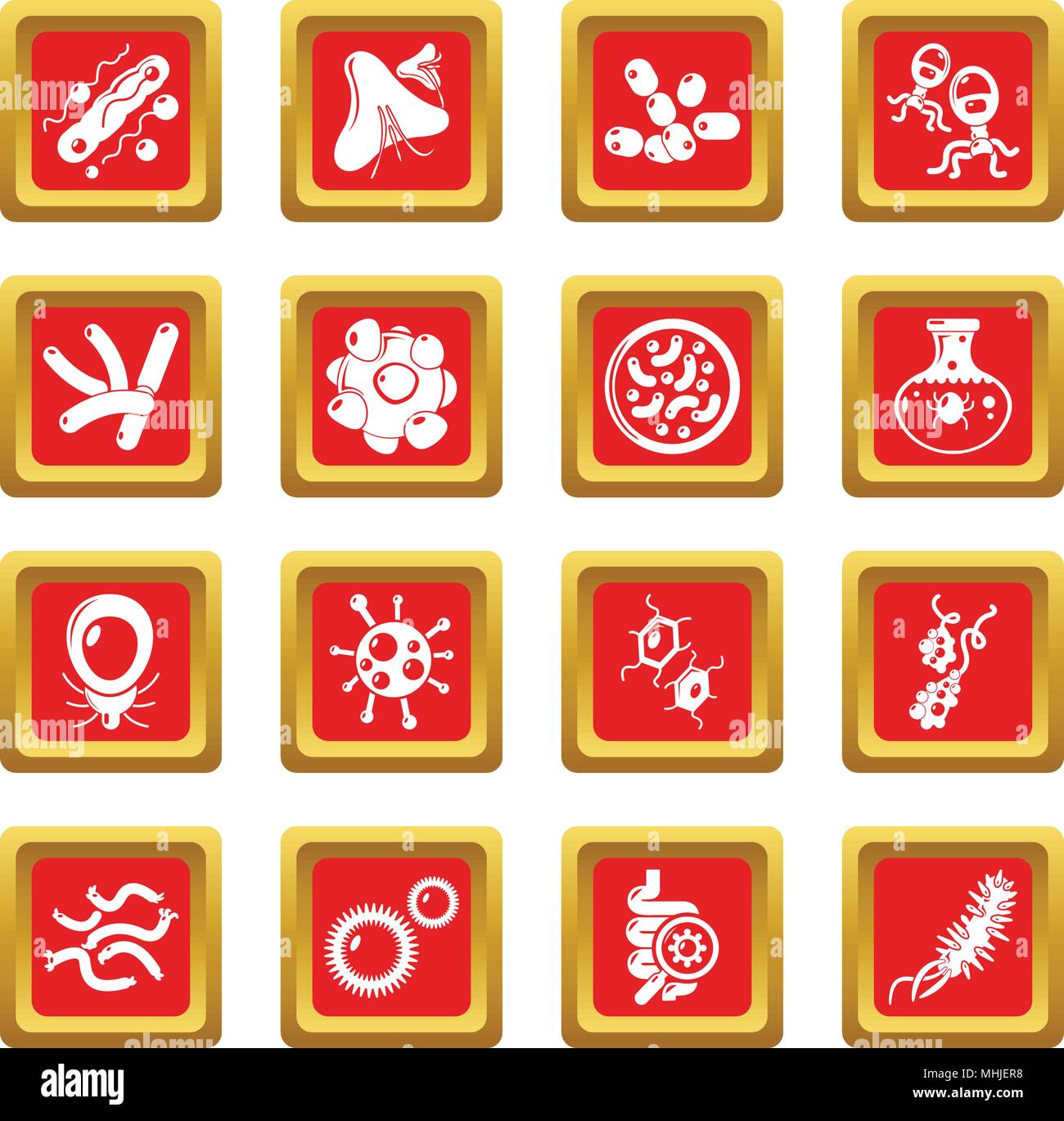 Virus bacteria icons set red square vector Stock Vector Image & Art - Alamy