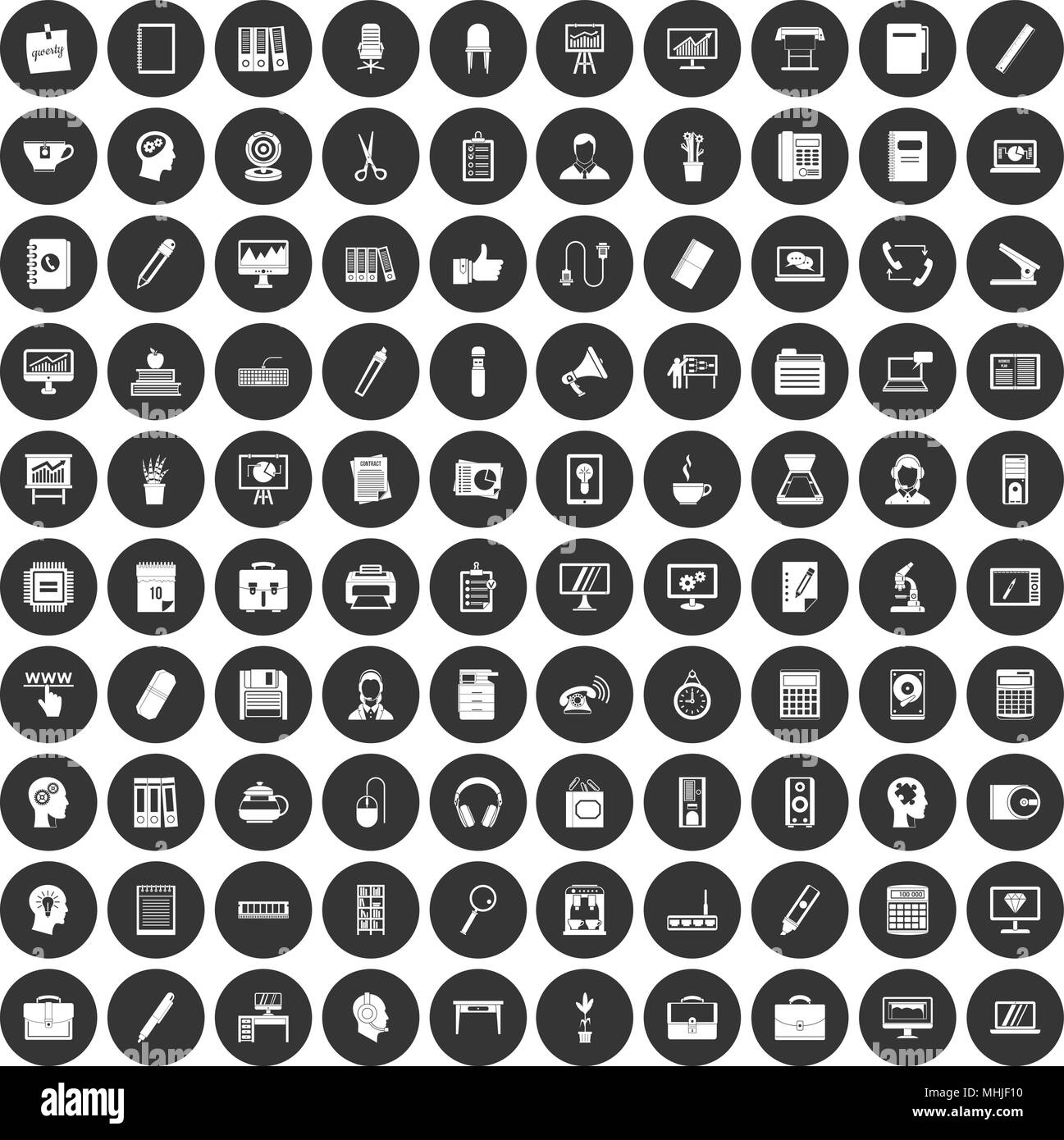 100 work space icons set black circle Stock Vector Image & Art - Alamy