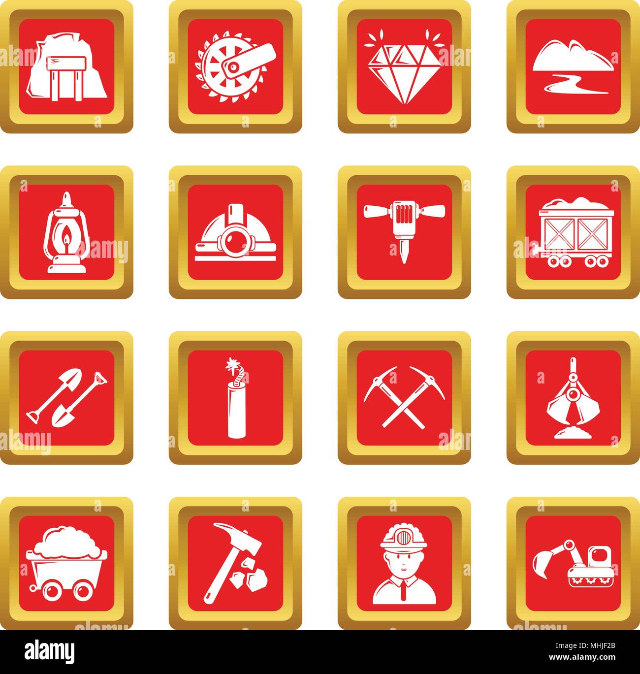 Mining minerals business icons set red square vector Stock Vector Image ...
