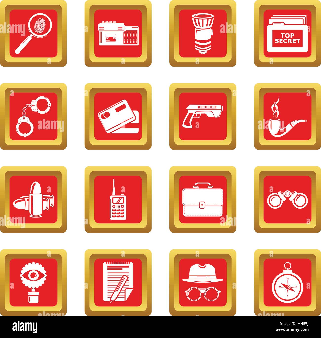 Spy icons set red square vector Stock Vector Image & Art - Alamy