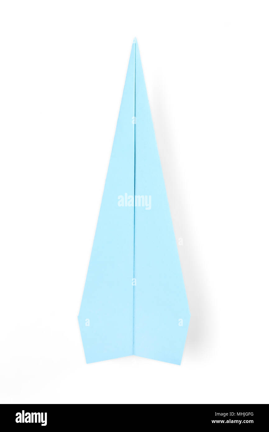 Blue paper plane top view. Isolated on white, clipping path included ...