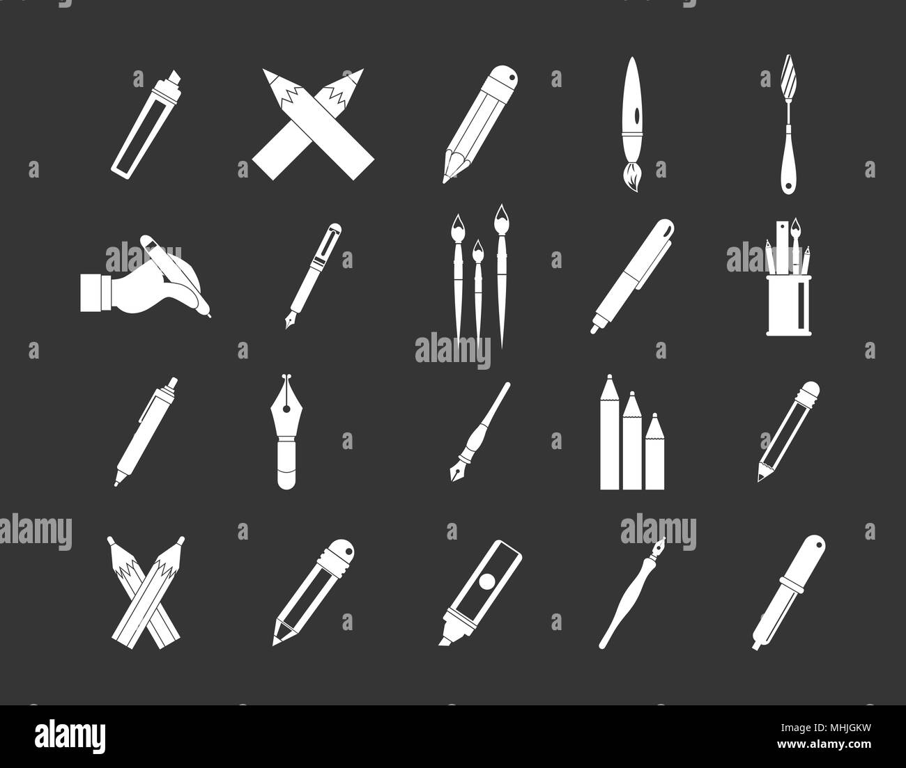 Pen, pencil icon set grey vector Stock Vector Image & Art - Alamy