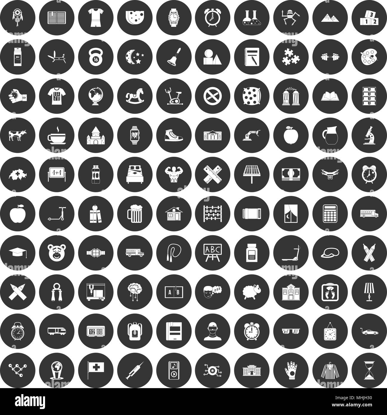 100 alarm clock icons set black circle Stock Vector Image & Art - Alamy