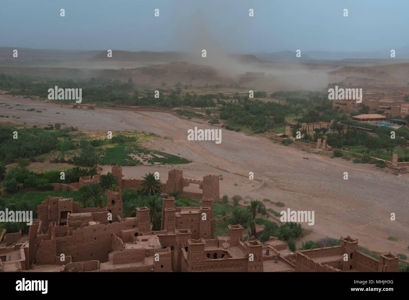 A sand storm coming to Ait Benhaddou Maroc location of gladiator movie ...