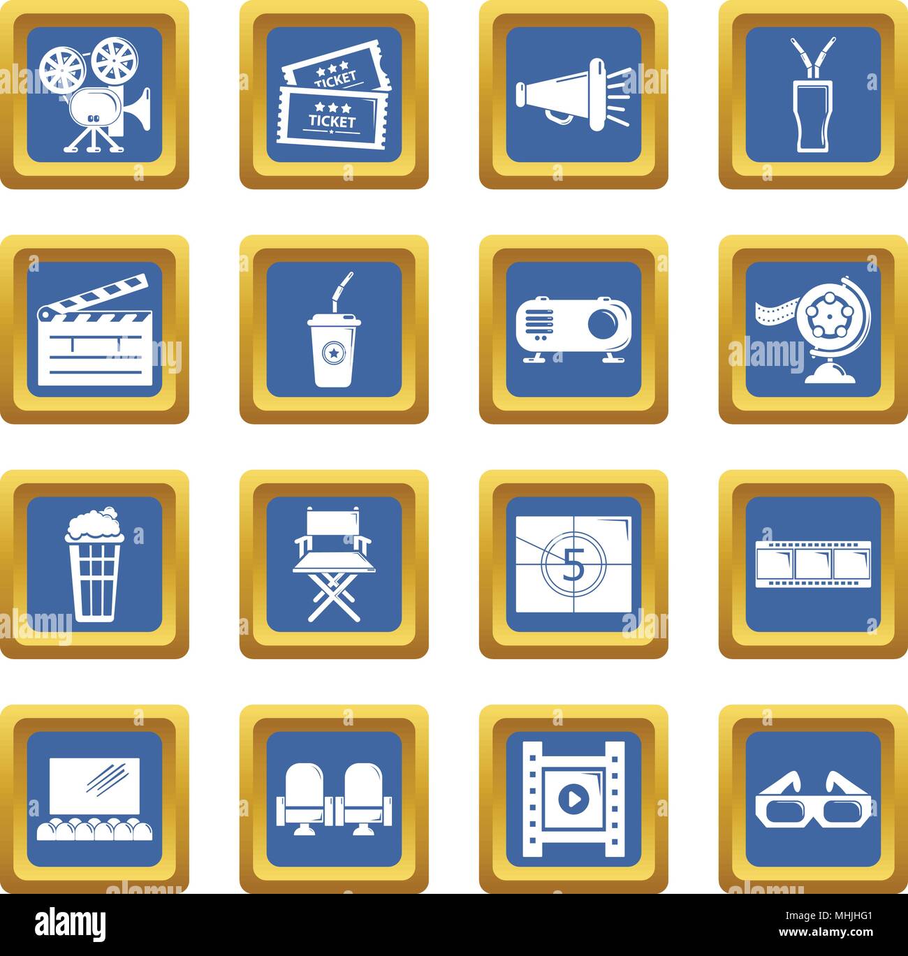 Cinema icons set blue square vector Stock Vector Image & Art - Alamy