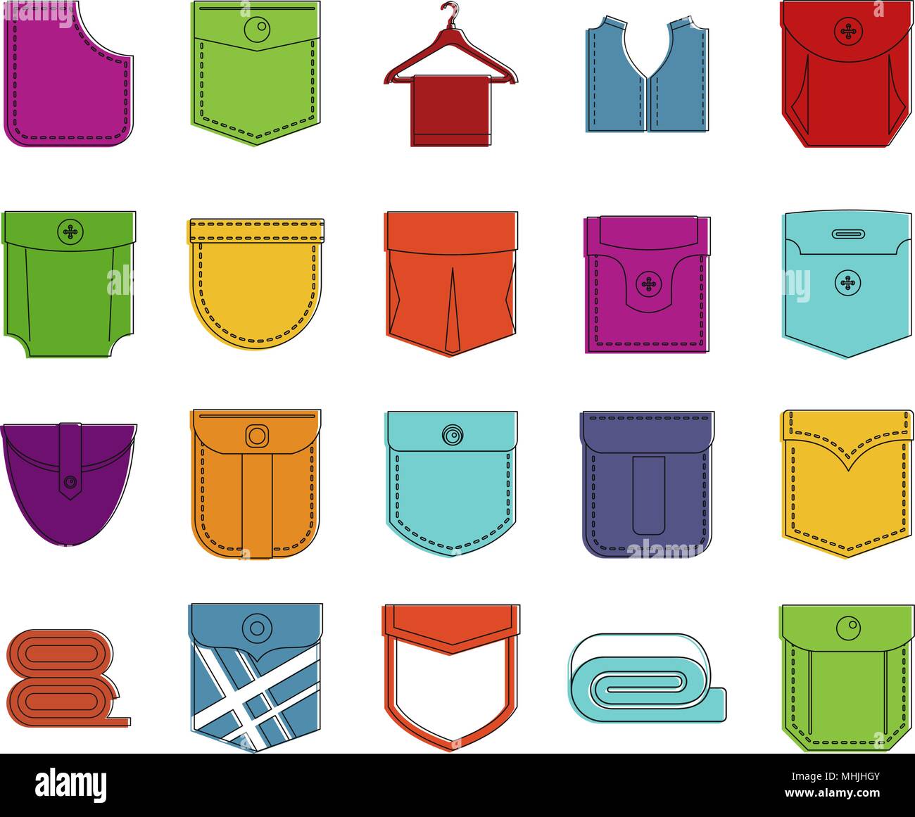 Pocket icon set, color outline style Stock Vector Image & Art - Alamy