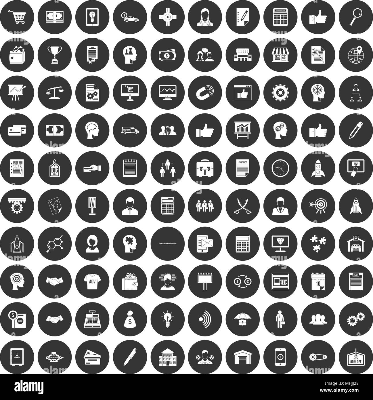 100 business strategy icons set black circle Stock Vector Image & Art ...