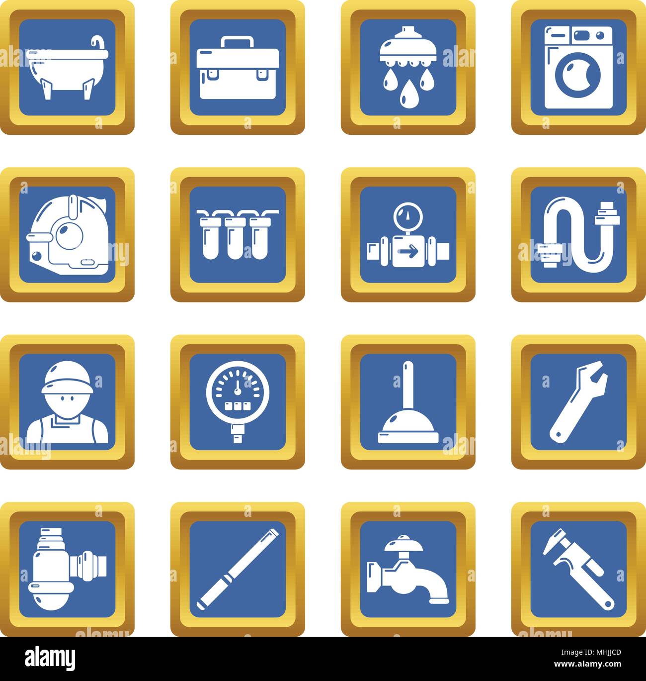 Plumber symbols icons set blue square vector Stock Vector Image & Art ...