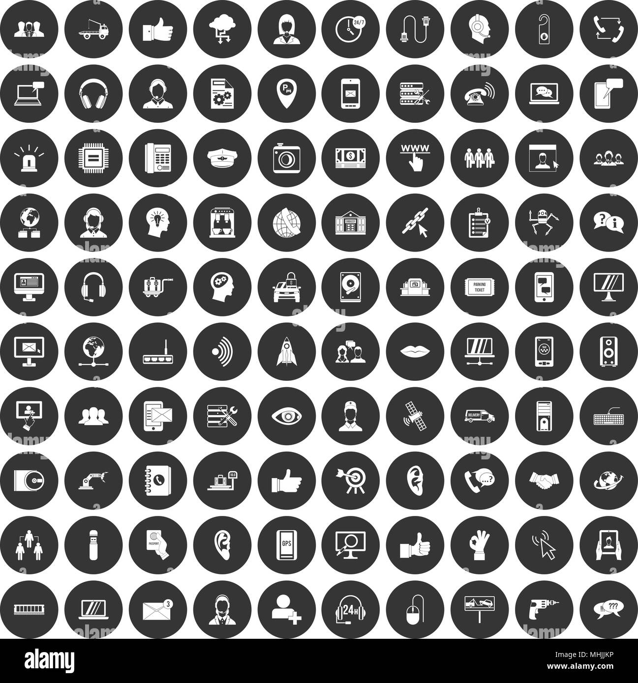100 call center icons set black circle Stock Vector Image & Art - Alamy
