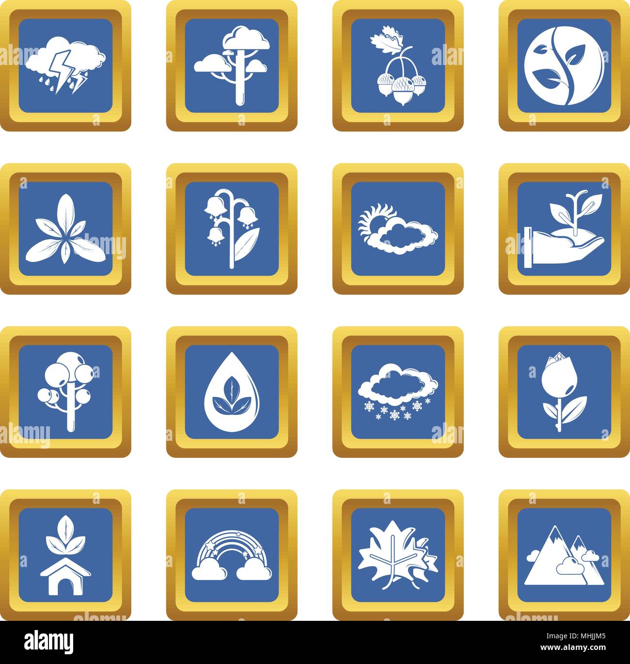 Nature icons set blue square vector Stock Vector Image & Art - Alamy