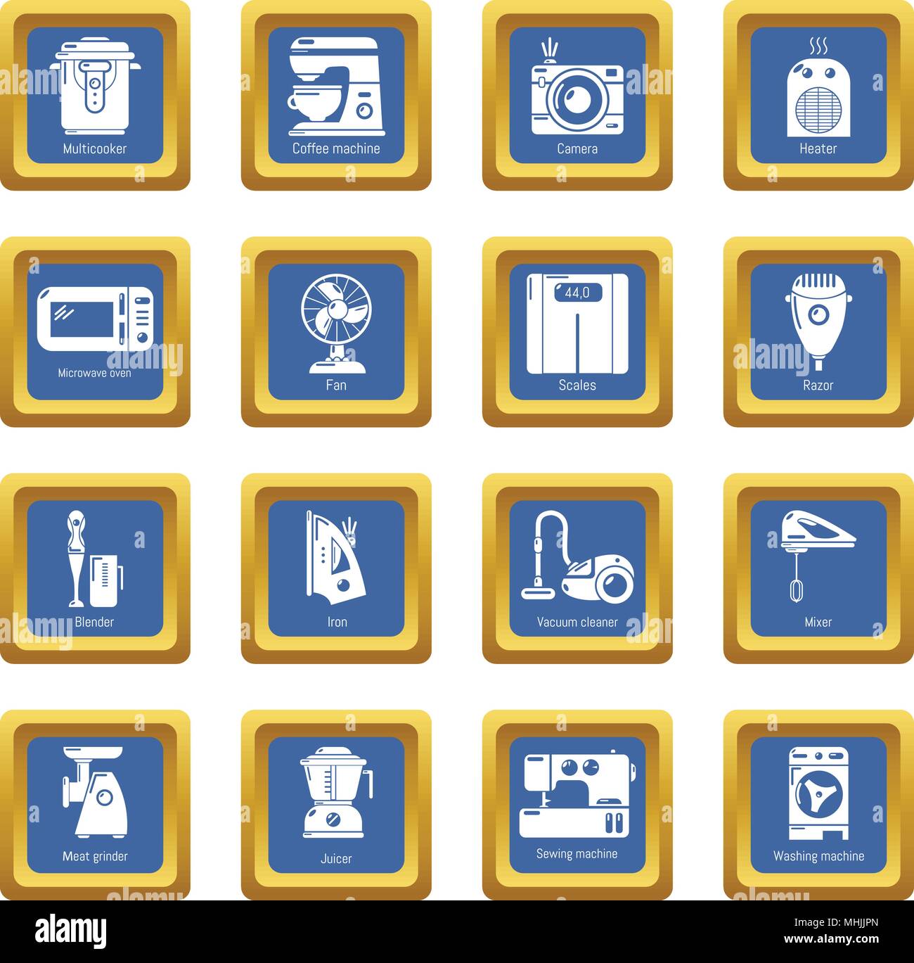 Domestic appliances icons set blue square vector Stock Vector Image ...