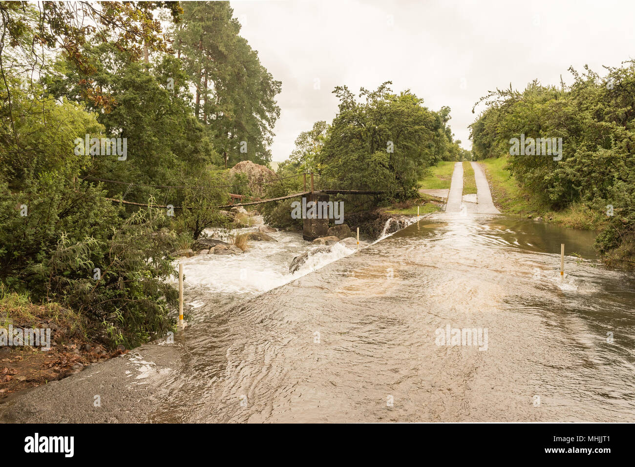 A causeway accross the Mahai River at Mahai Camp in foothills of the ...