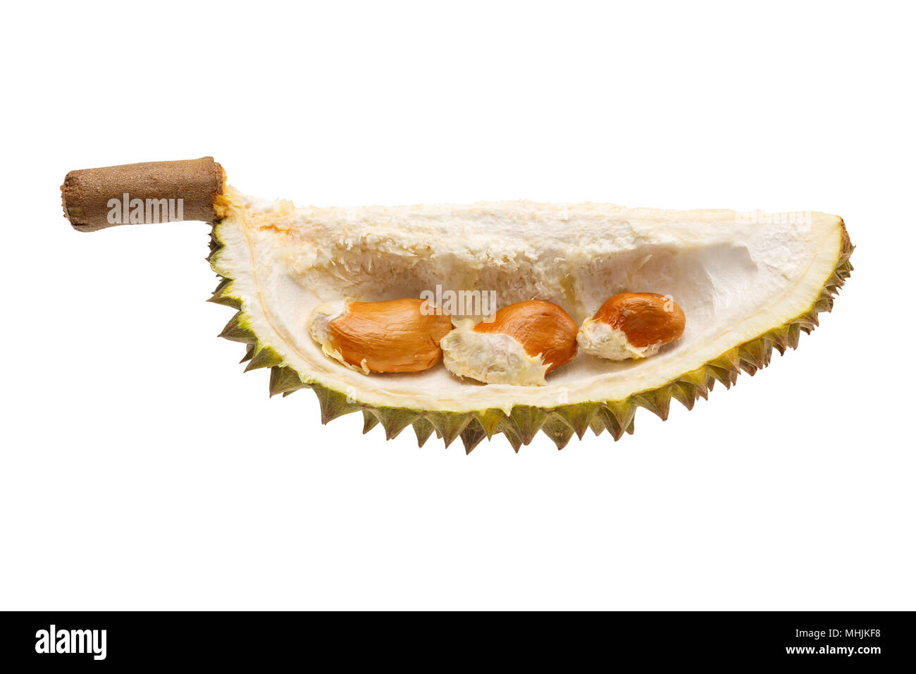 Durian fruit portion with seed isolated on white background Stock Photo ...