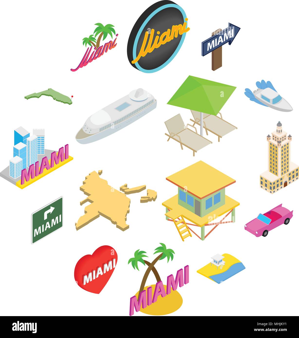 Miami icons set, isometric 3d style Stock Vector Image & Art - Alamy