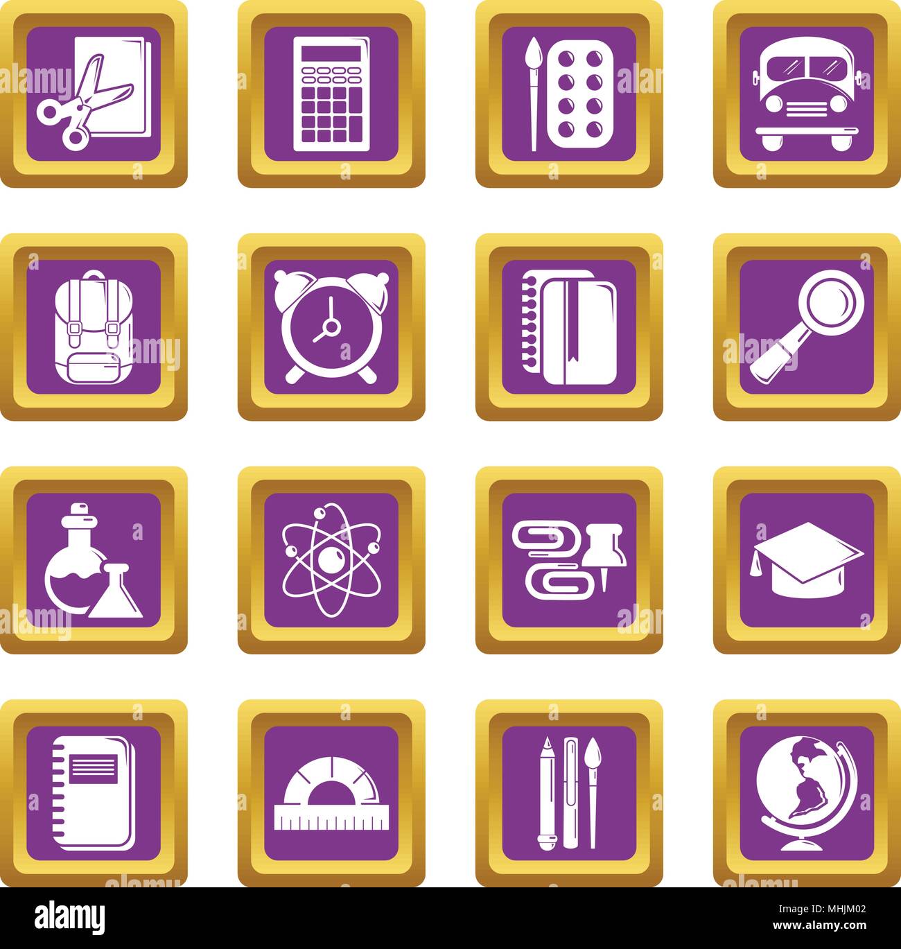 School education icons set purple square vector Stock Vector Image ...