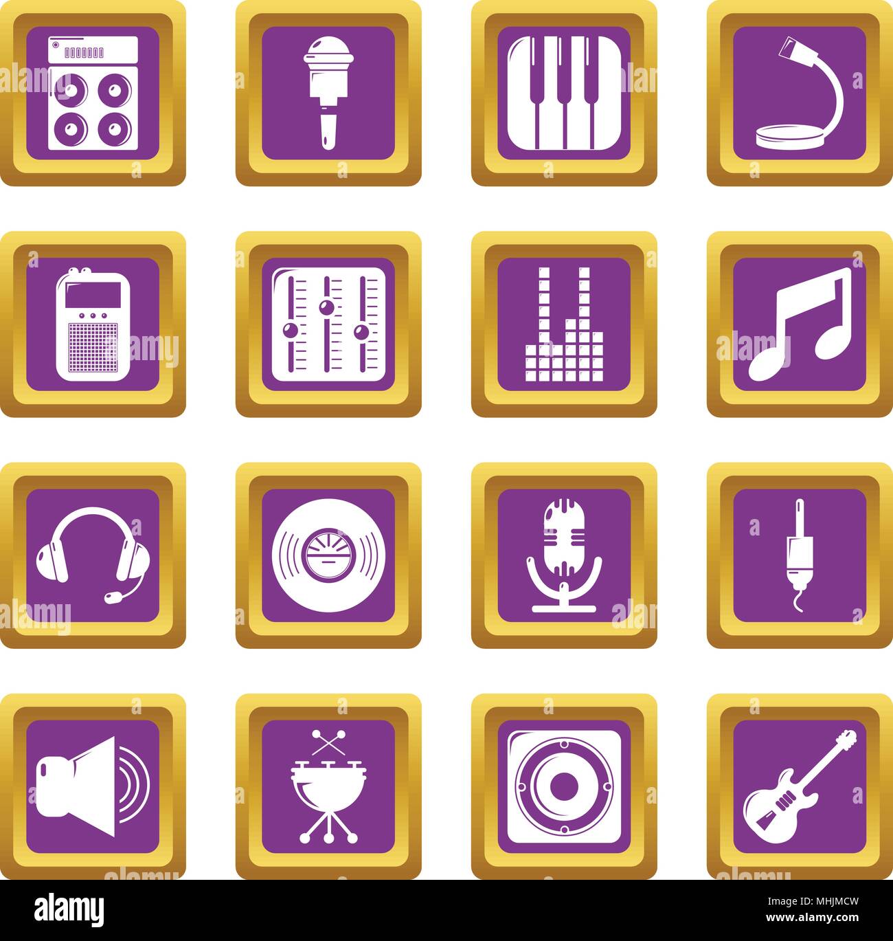 Recording studio symbols icons set purple square vector Stock Vector ...