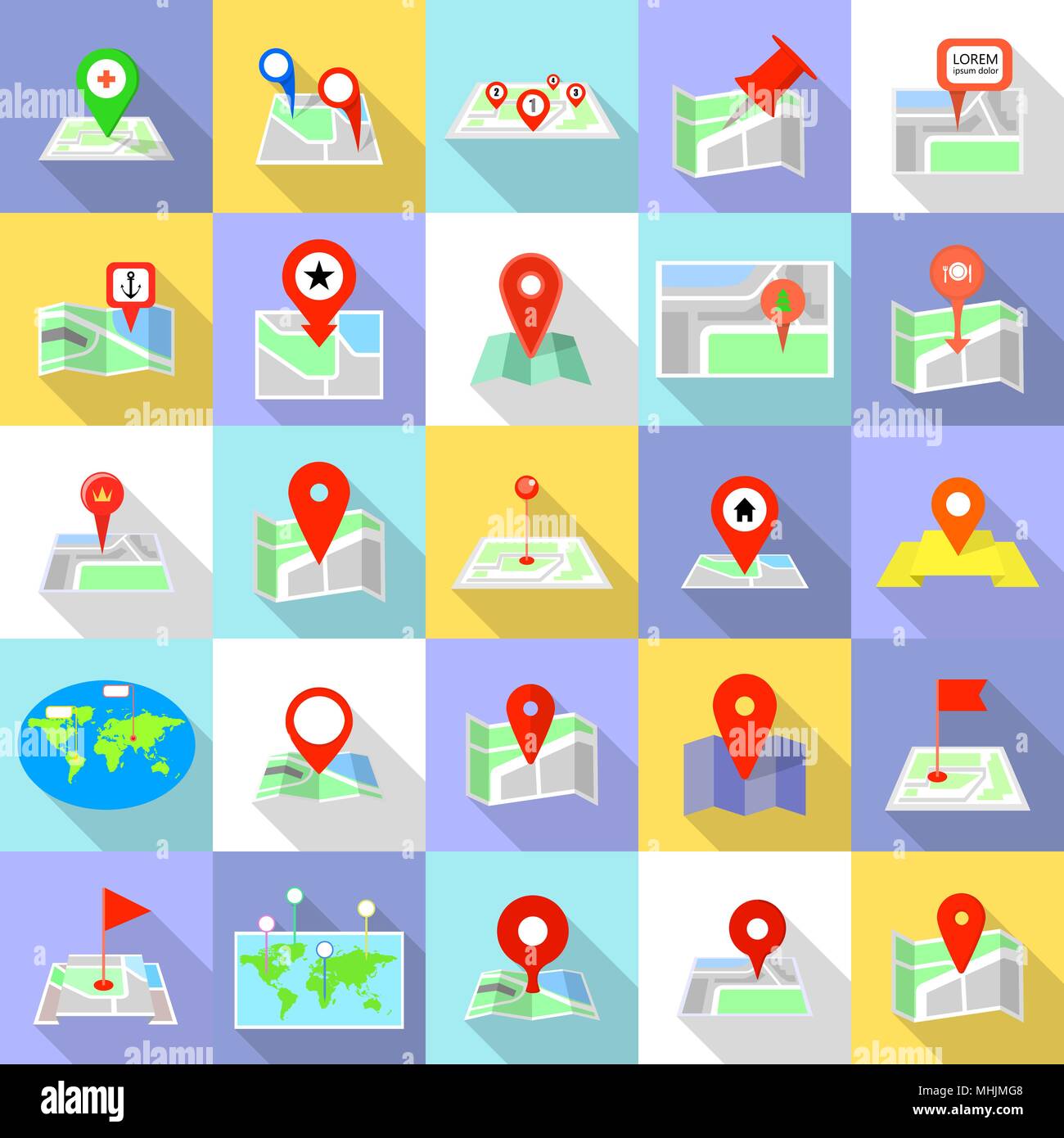 Map pointer icons set, flat style Stock Vector Image & Art - Alamy