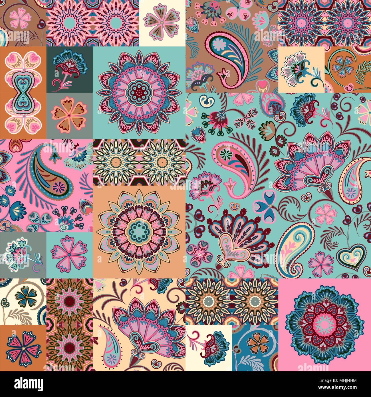 Patchwork pattern. Vintage decorative elements. Hand drawn background ...