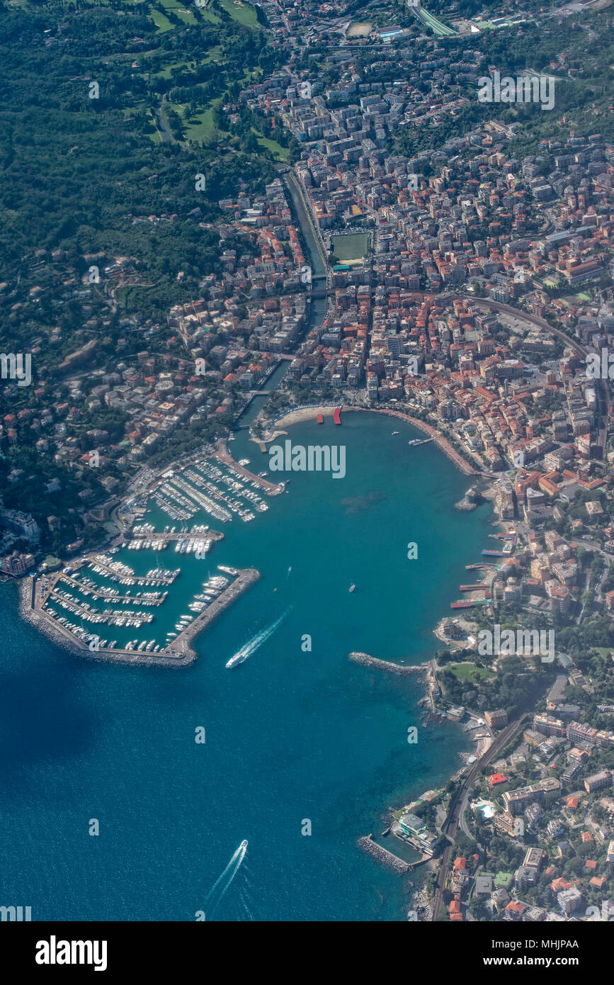 Rapallo village Italy aerial view from airplane Stock Photo - Alamy