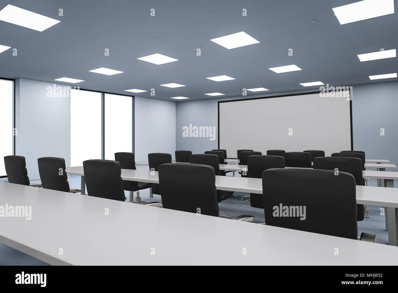 3d rendering empty seminar room or conference room with table and ...