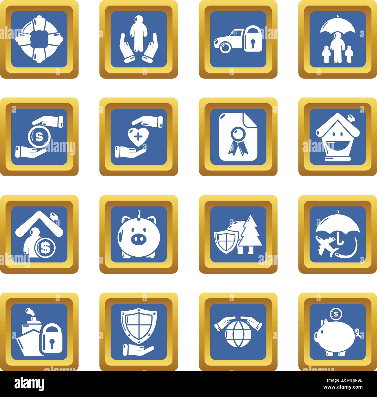 Insurance icons set blue square vector Stock Vector Image & Art - Alamy