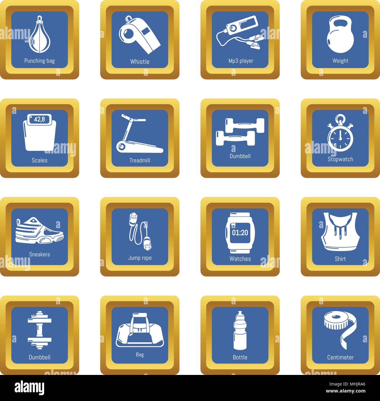 Gym sport icons set blue square vector Stock Vector Image & Art - Alamy