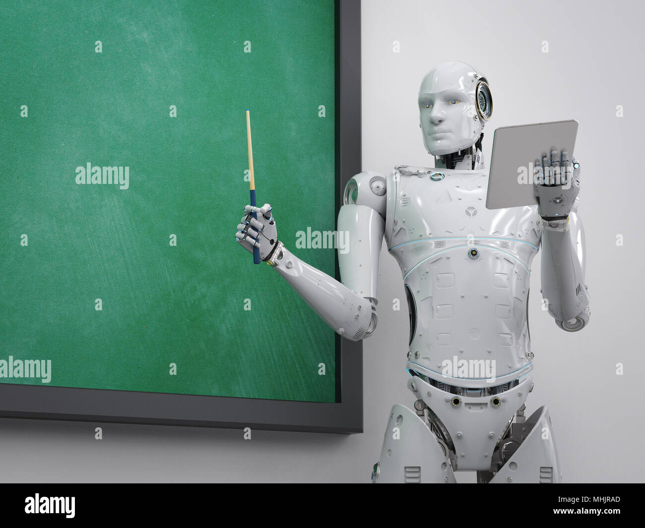 3d rendering cyborg teacher teaching with empty blackboard Stock Photo ...