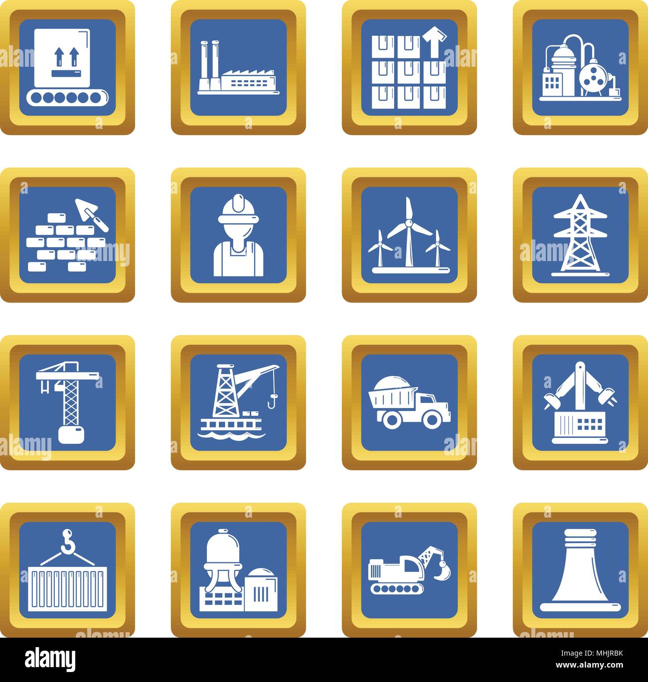 Industry icons set blue square vector Stock Vector Image & Art - Alamy