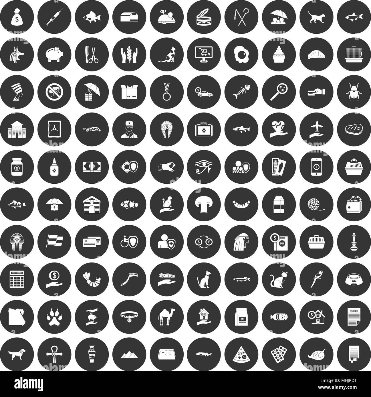 100 cat icons set black circle Stock Vector Image & Art - Alamy