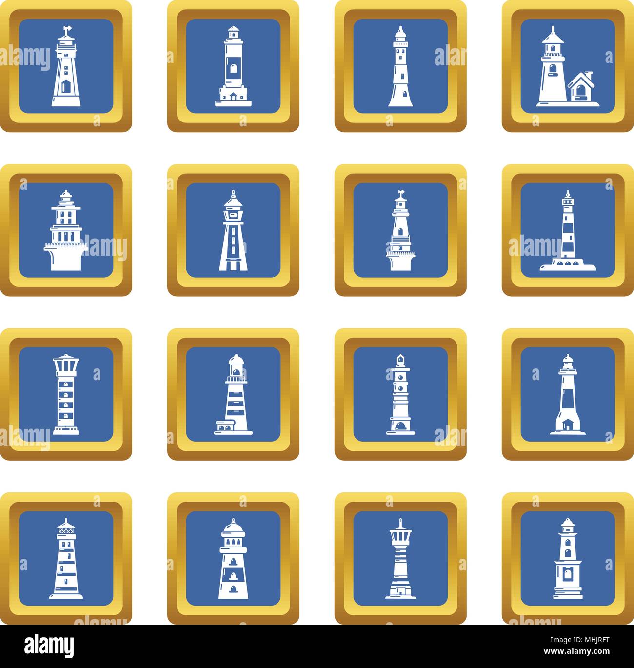 Lighthouse icons set blue square vector Stock Vector Image & Art - Alamy