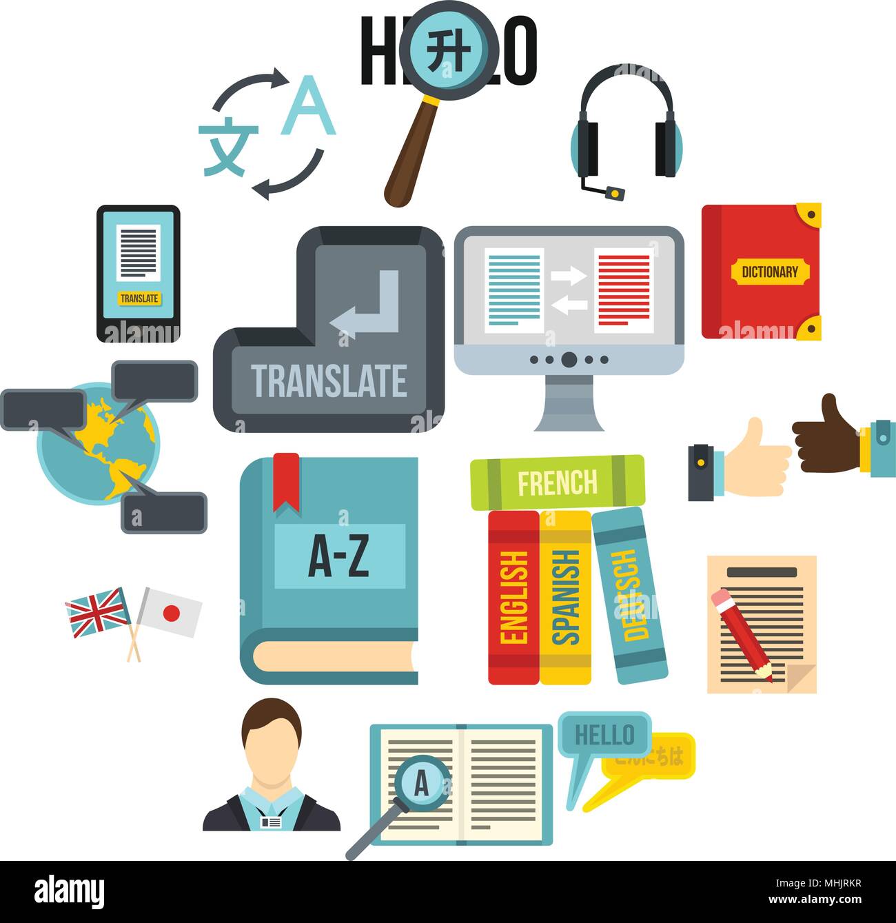 Language learning icons set flat hi-res stock photography and images ...