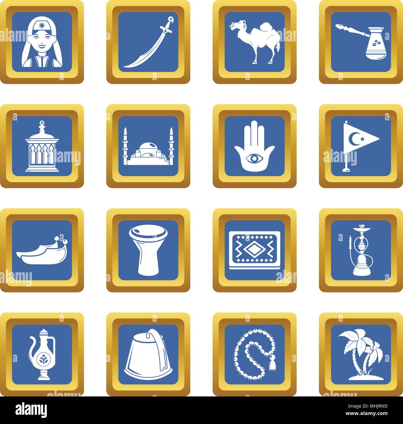 Turkey travel icons set blue square vector Stock Vector Image & Art - Alamy