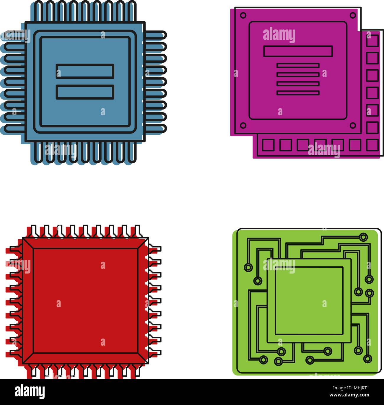 Cpu icon set, color outline style Stock Vector Image & Art - Alamy