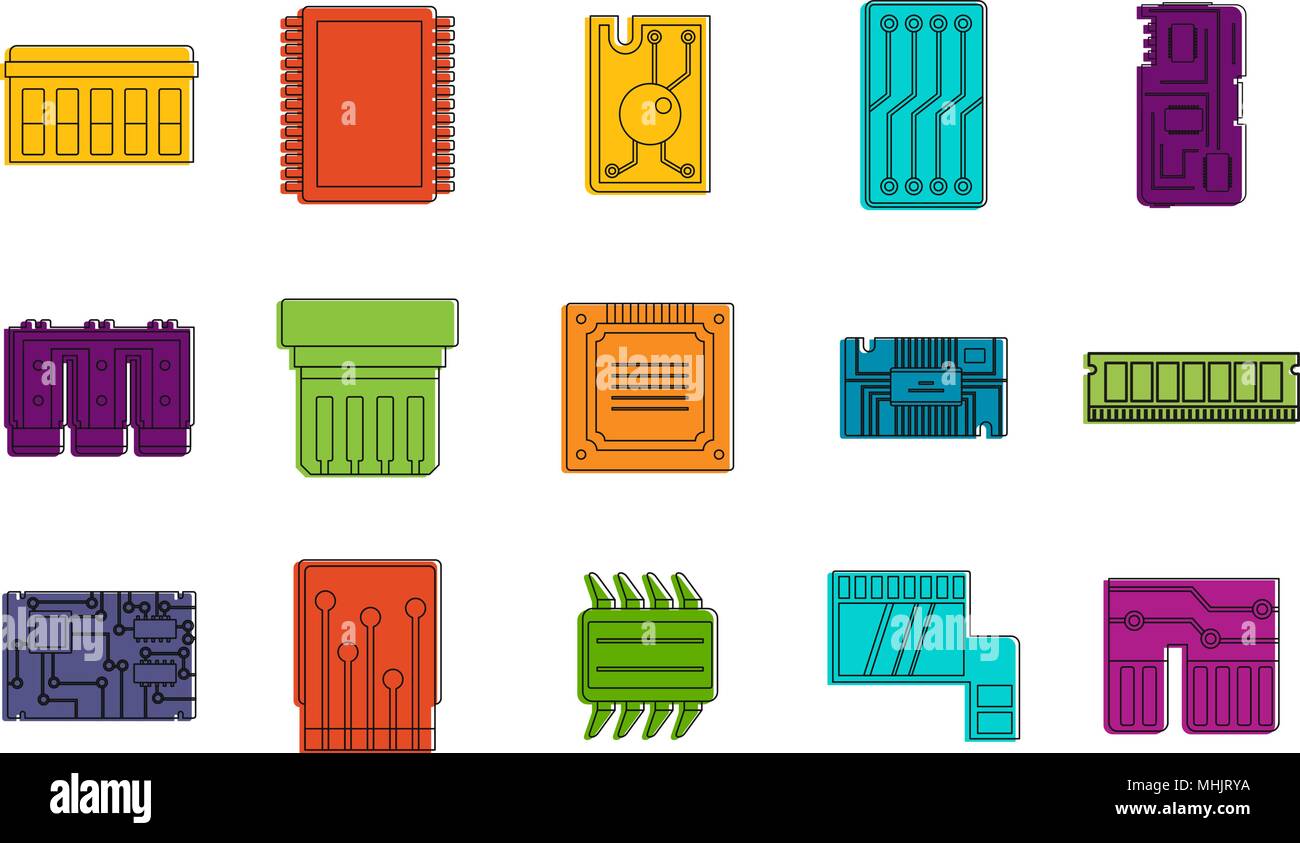Chip icon set, color outline style Stock Vector Image & Art - Alamy