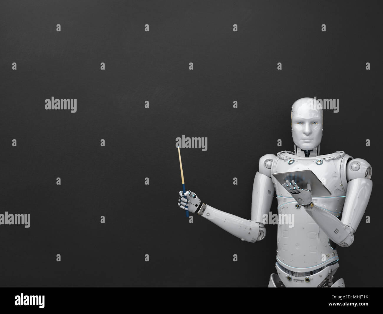 3d rendering cyborg teacher teaching with empty blackboard Stock Photo ...